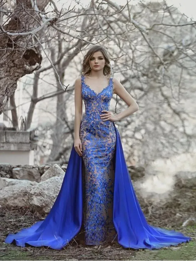 2024 Luxury Royal Blue Mermaid Blue Mermaid Prom Dress With Detachable