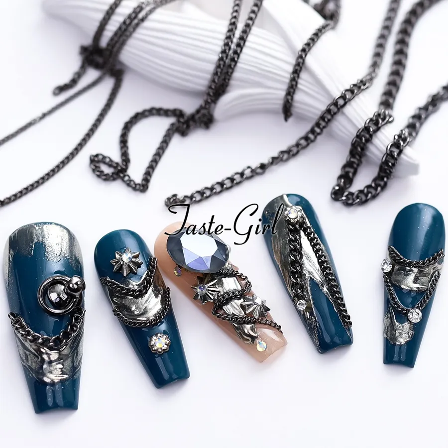 Nail Chain Set - Gold Silver Metal 3D Nail Art Decorations, Korean ...