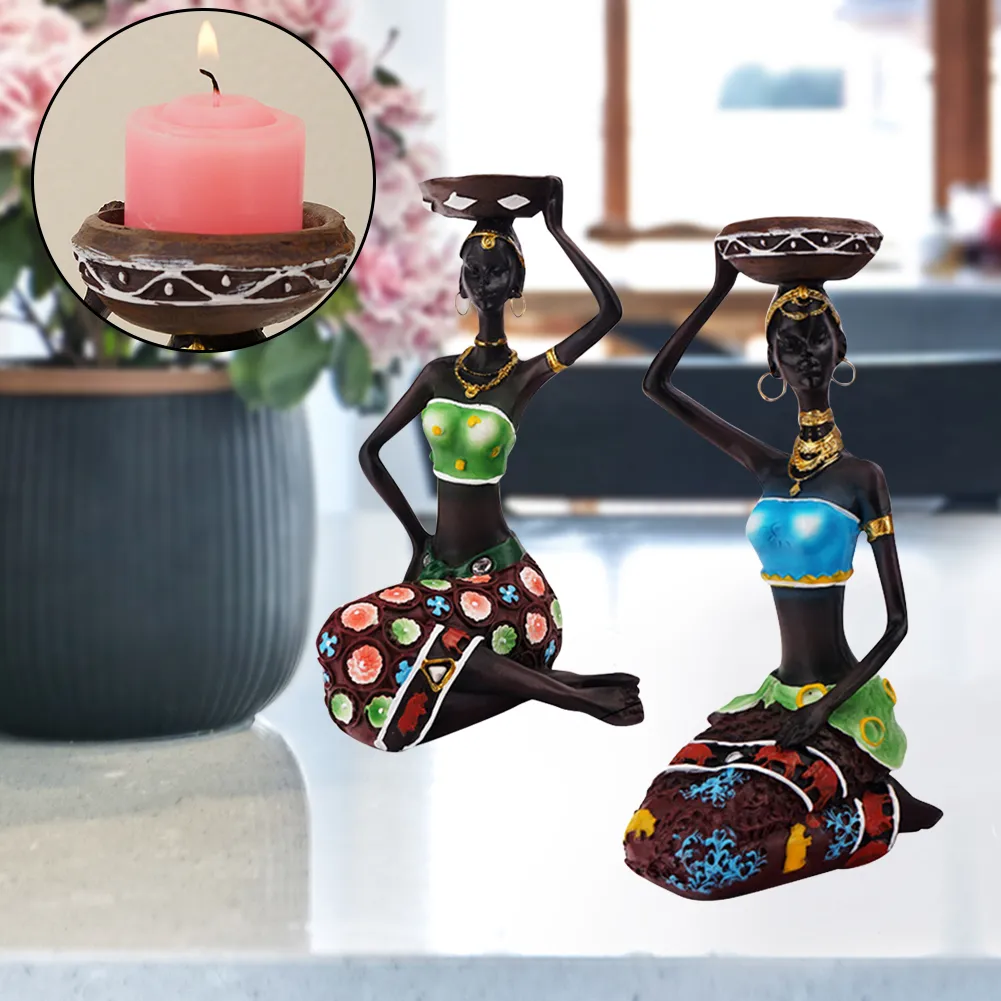 African Women Resin Candle Stand Exquisite Creative Chic for ...
