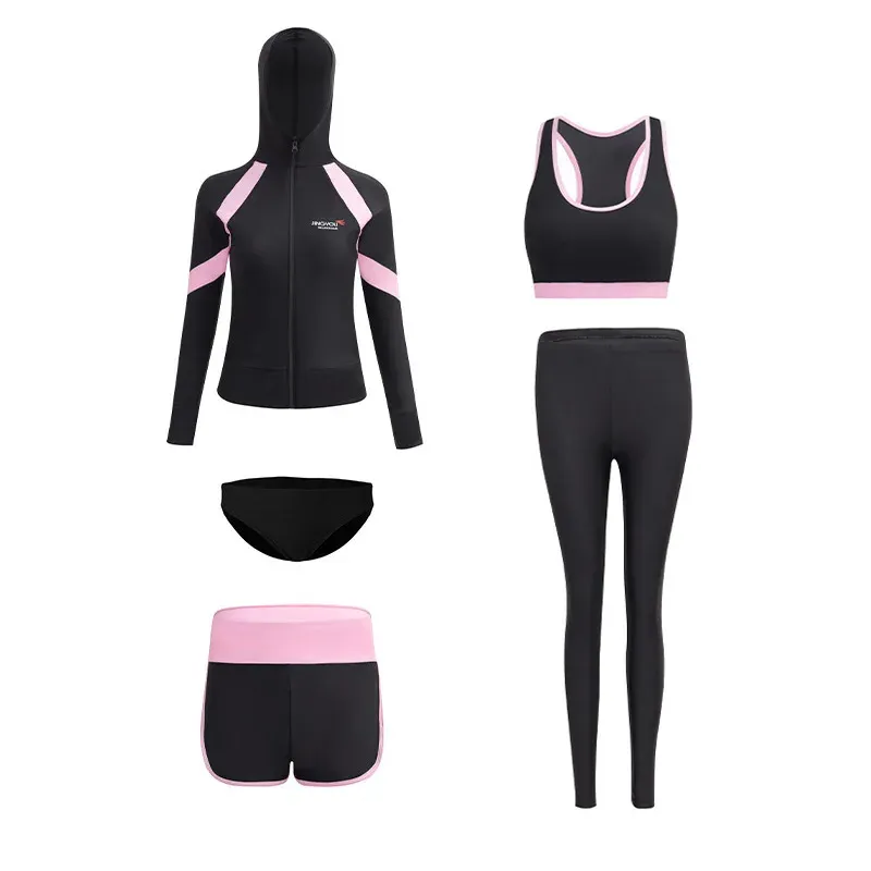 DHgate.com:5-Piece Colorblock UV Protection Rash Guard Set: Long Sleeve ...