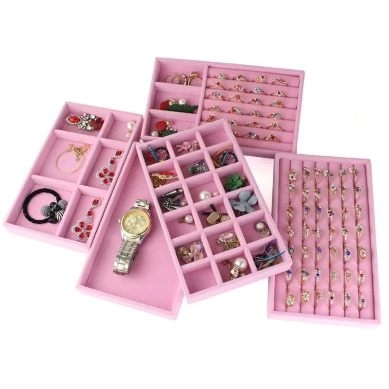 Pink Jewelry Tray Stackable Organizer for Earrings Rings Necklaces ...