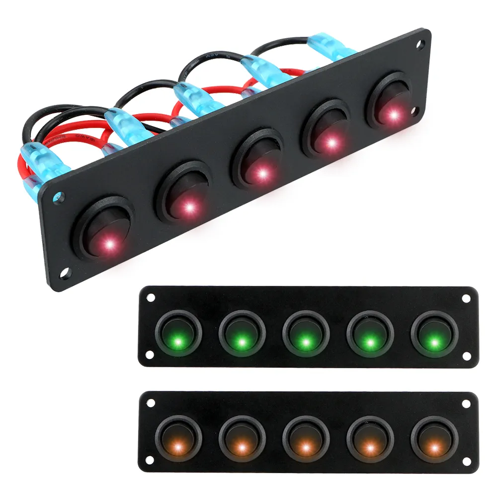 Toggle Switches For Cars 5 Button LED Light Switch Panel For 12V 24V ...