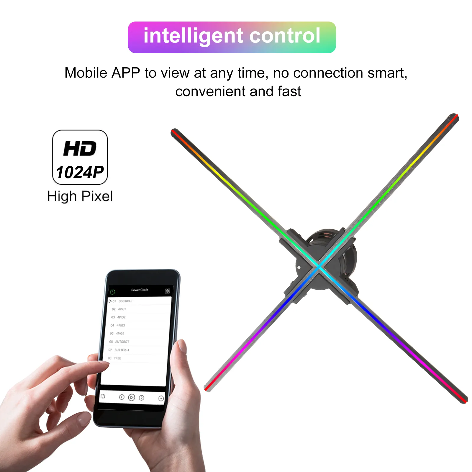 3D Hologram Fan Projector Floating Imaging LED Display, 64/80/100cm Naked Eye Advertising ...