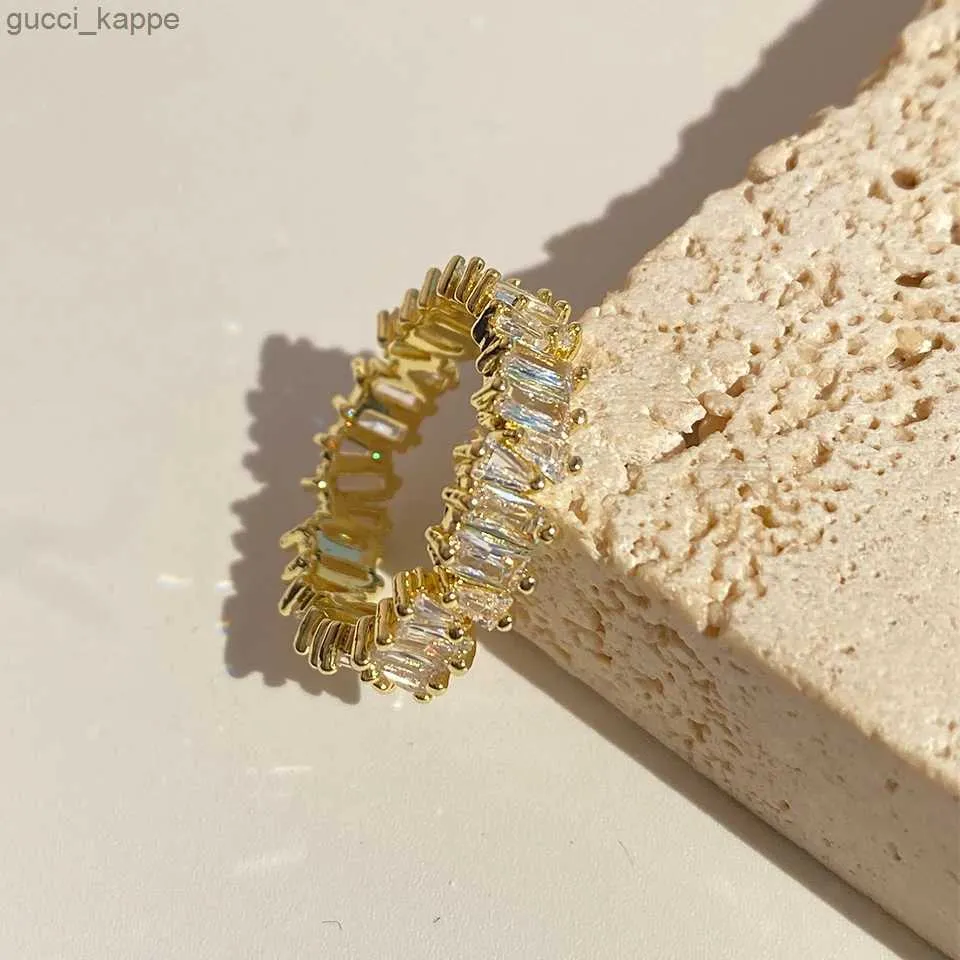 Luxury 18K Gold Plated Band Rings For Women With Classic Baguette Cubic ...