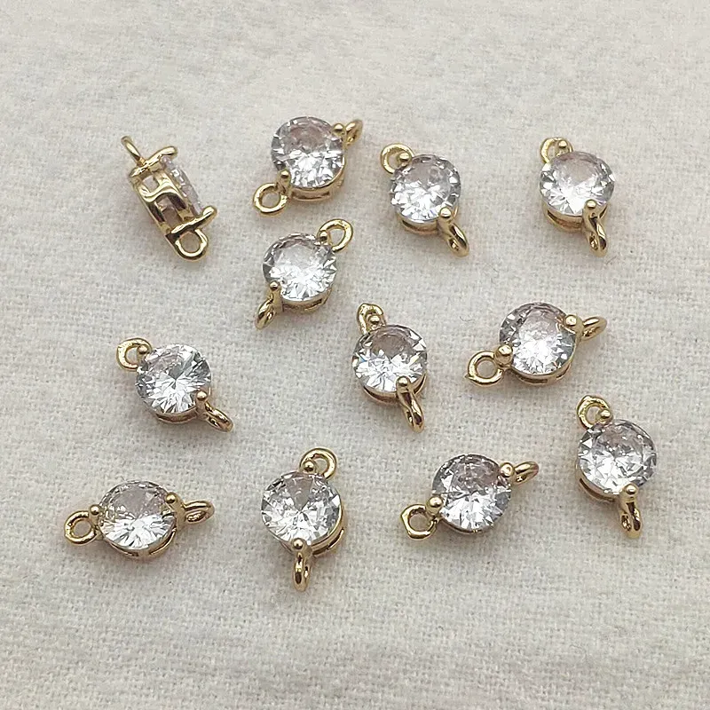 5mm Copper Round Cubic Zirconia Pendant Connectors for Jewelry Making ...