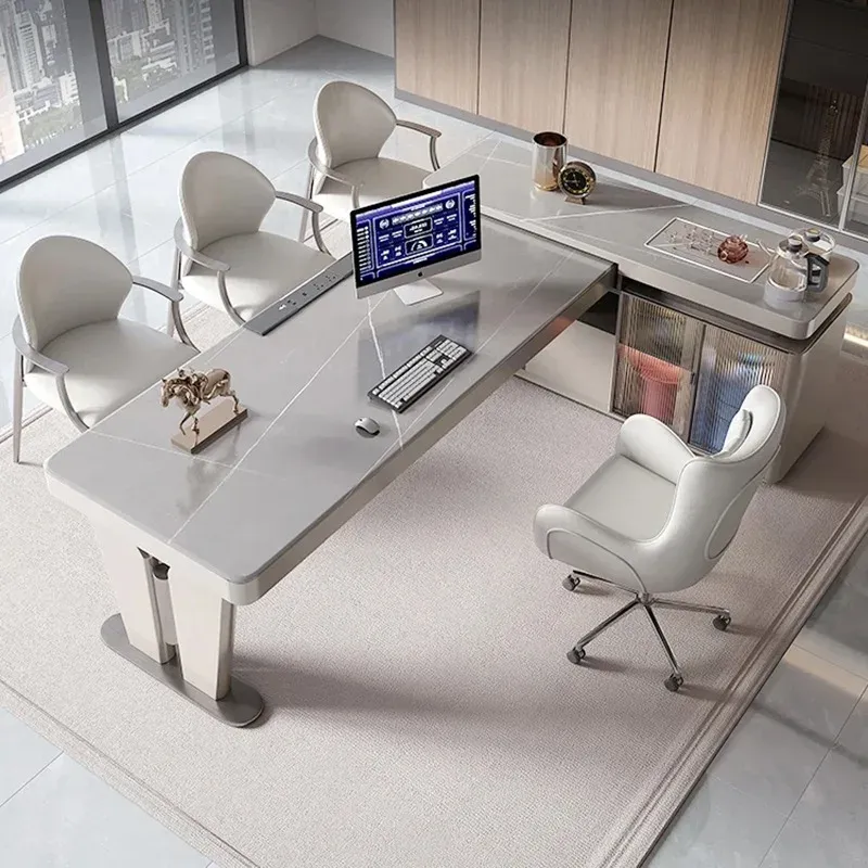 Modern Office Desk Drawers Wood Console Cabinets Executive L Shaped ...