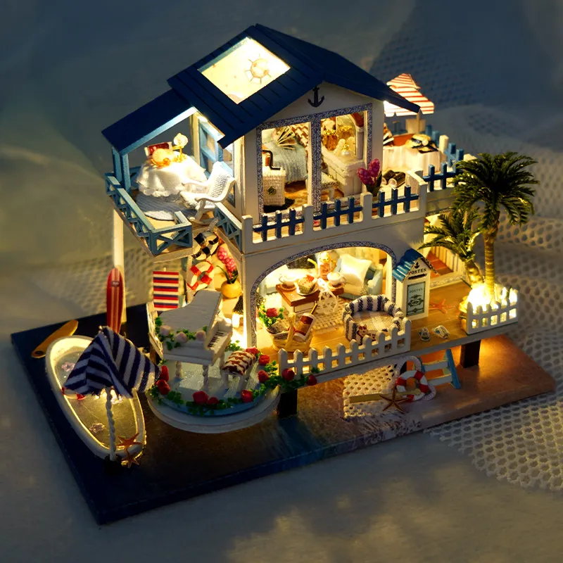DIY Miniature Dollhouse Kit: Summer Sea View Room with LED Lights ...