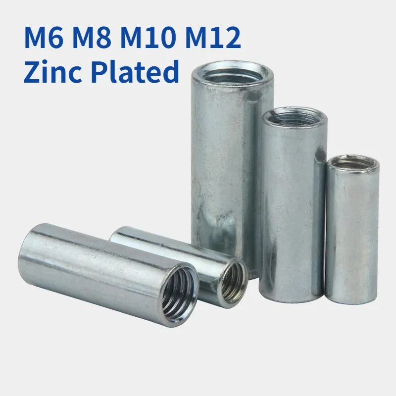 M6 M8 M10 M12 Zinc Plated Round Coupling Nuts Extended Length Connector ...