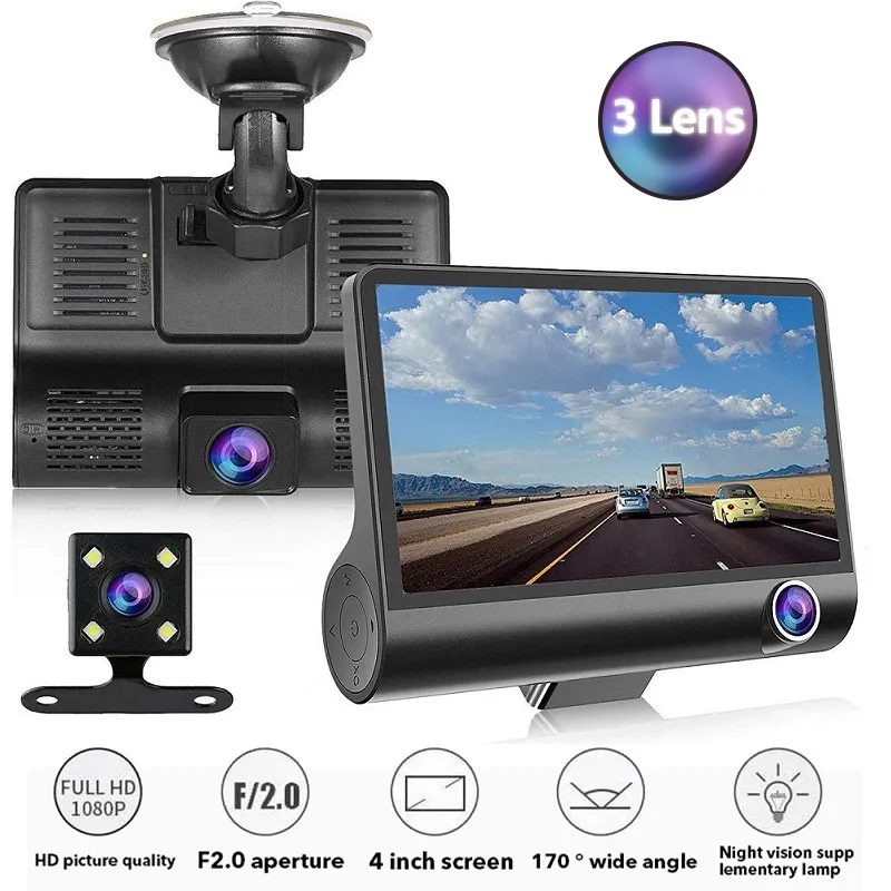 C2 3 Lens Dash Cam 4 Inch IPS HD Screen Car DVR 1080P 3 Cameras Car DVR ...