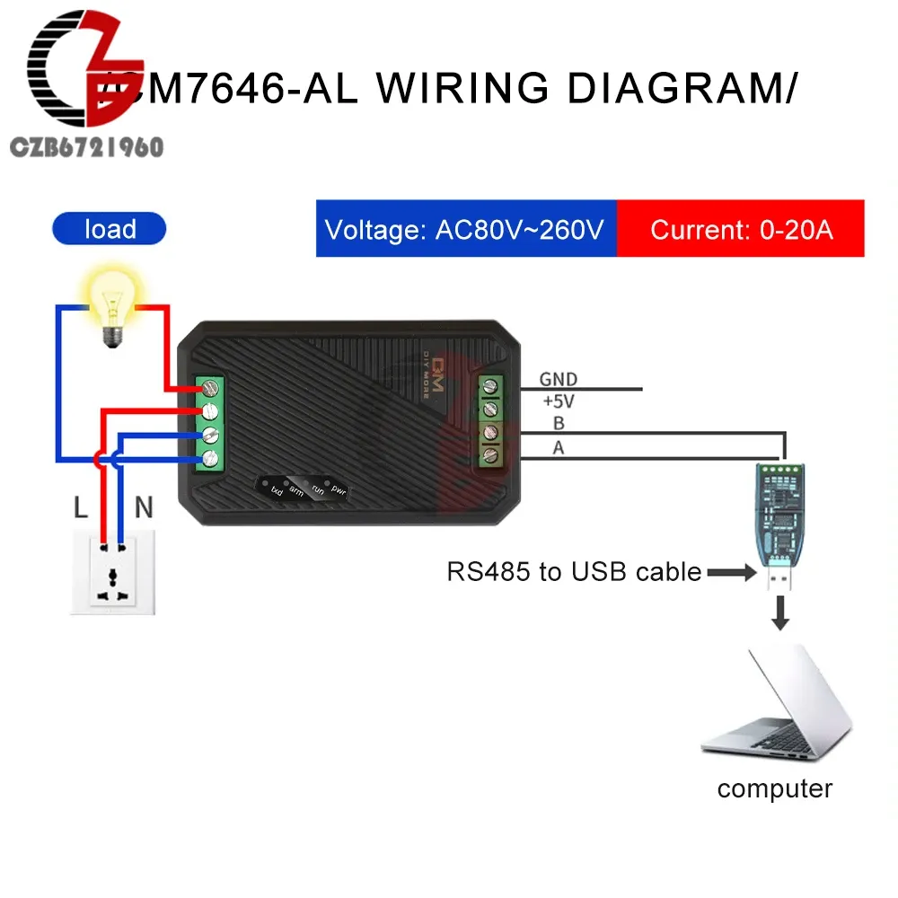 DHgate.com:220V AC Voltmeter Ammeter RS485 Modbus UART to RS485 ...