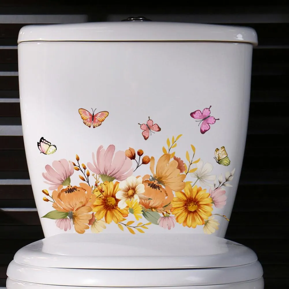 2024 Watercolor Butterflies and Flowers Toilet Sticker - Waterproof PVC ...