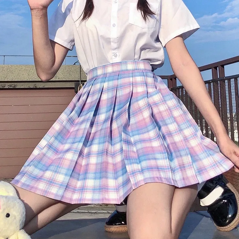 Japanese Schoolgirl Outfit: Plaid Pleated Skirt & Blouse Set Korean ...
