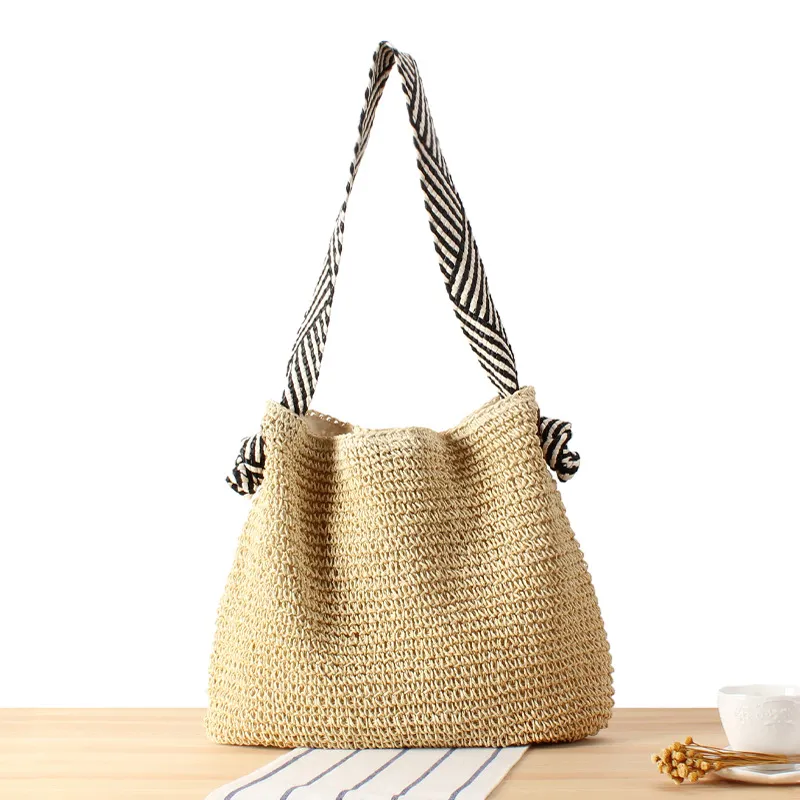 Versatile Grass Woven Vacation Straw Beach Bag With Knotted Strap ...