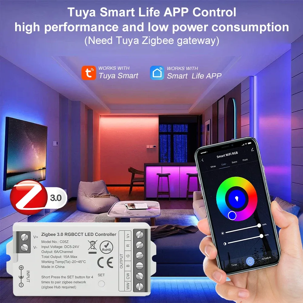 Tuya Zigbee Smart LED Dimmer Controller for RGB CCT RGBW RGBCCT LED ...