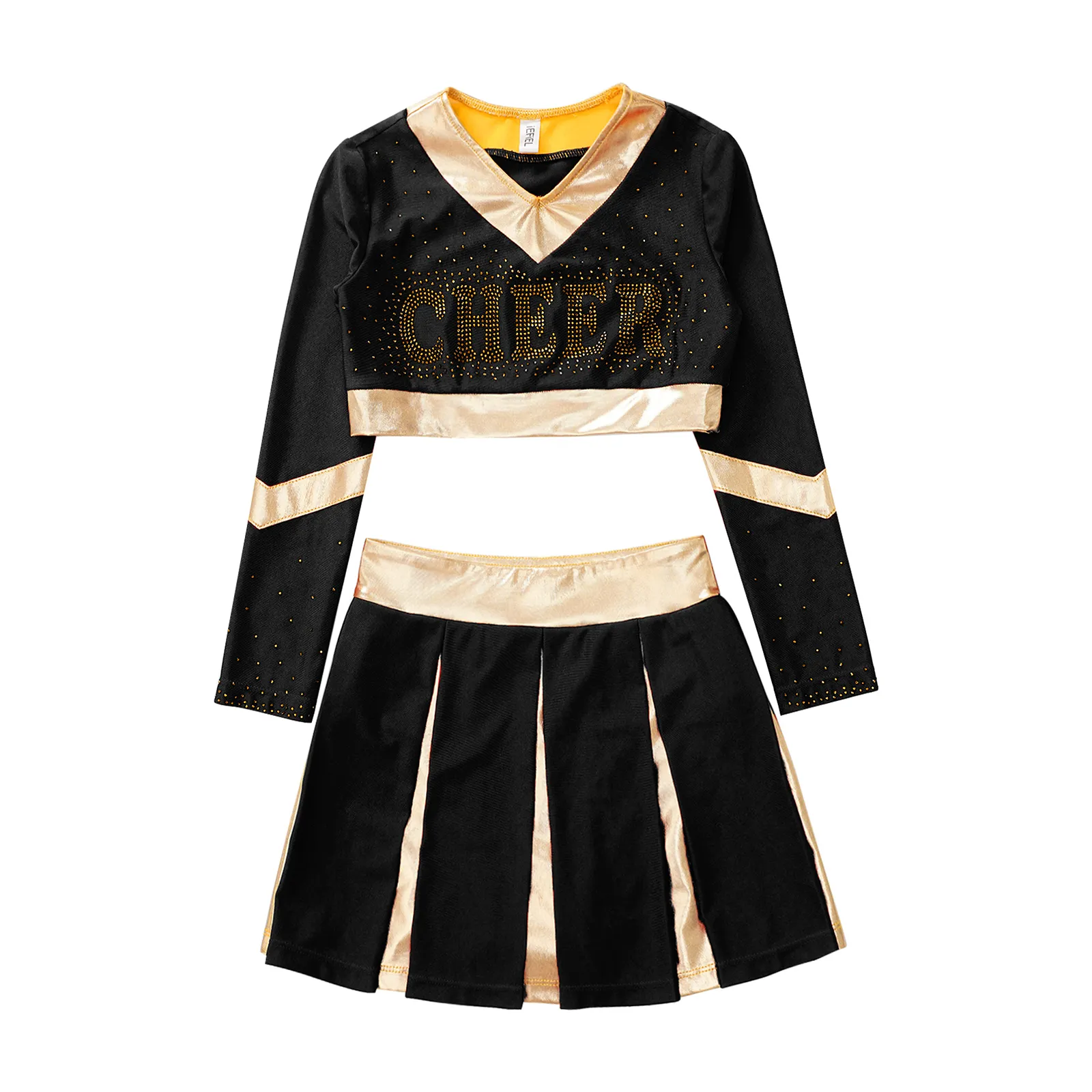 Girls Cheerleading Outfit: Rhinestone Letter Print Crop Top & Pleated ...