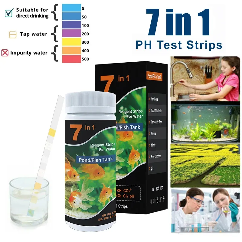 Pond Test Kit 7-in-1 Fish Tank Test Strips, Freshwater Salt Water Pond ...