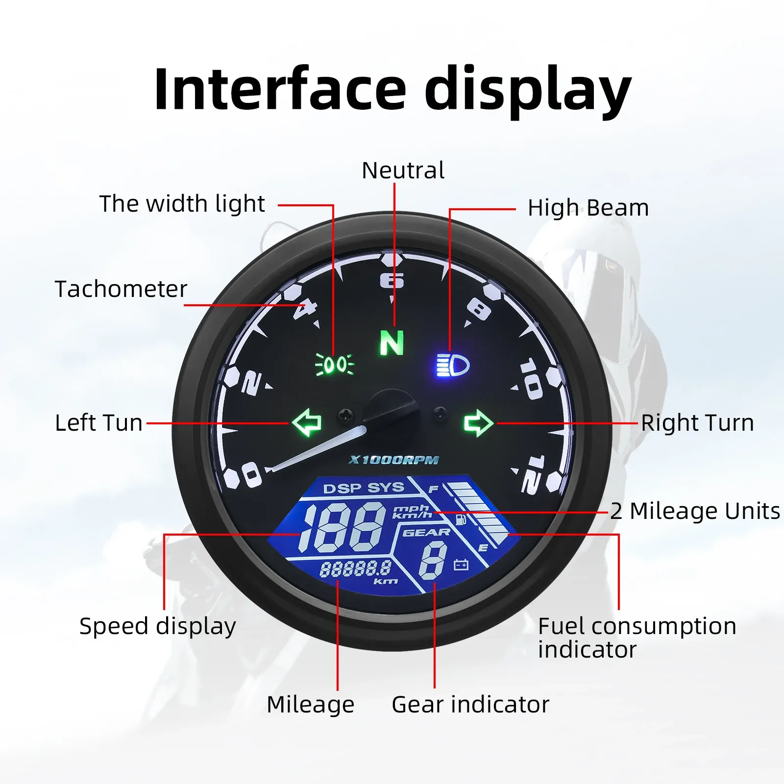 Universal 12000RPM LCD Digital Motorbike Speedometer Odometer ...