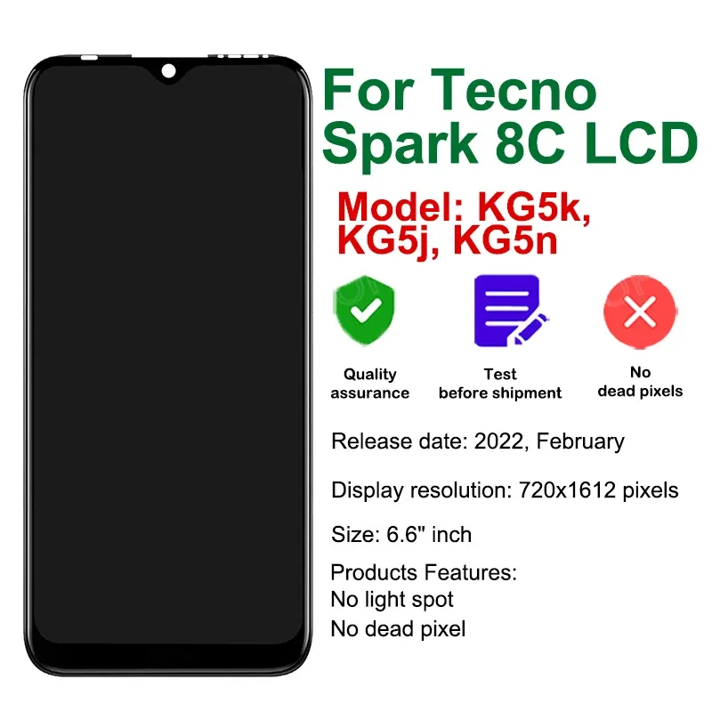 Tecno Spark 8C Original LCD Screen Replacement, KG5n/KG5j/KG5k Screen ...