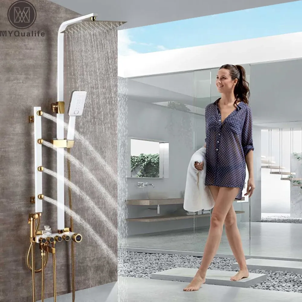 DHgate.com:Wall-Mounted Golden Shower System: Brass Showerhead, Massage ...