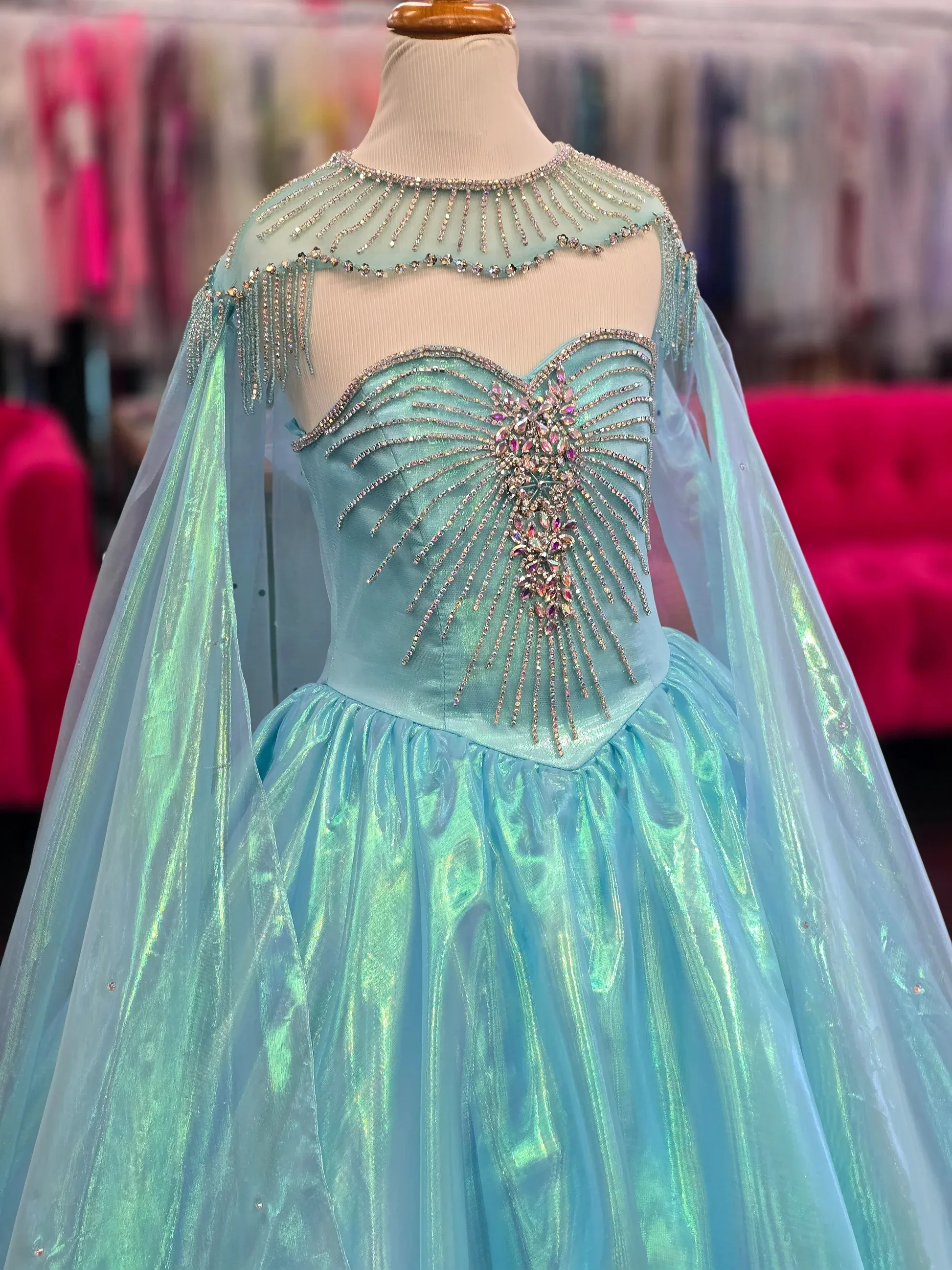 Blue Organza Pageant Dress With Cape With Beaded Cape... From ...