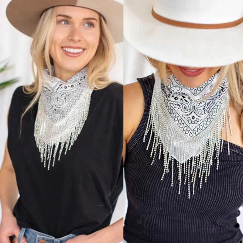 Versatile Rhinestone Shoulder Necklace Fringe Bandana With Cashew ...
