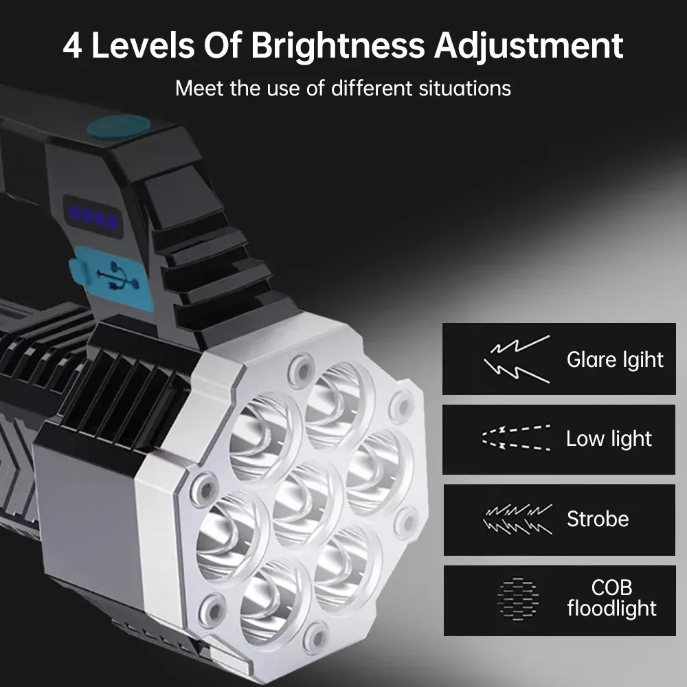 7-LED Rechargeable Flashlight: Powerful COB Sidelight, Lightweight ABS ...