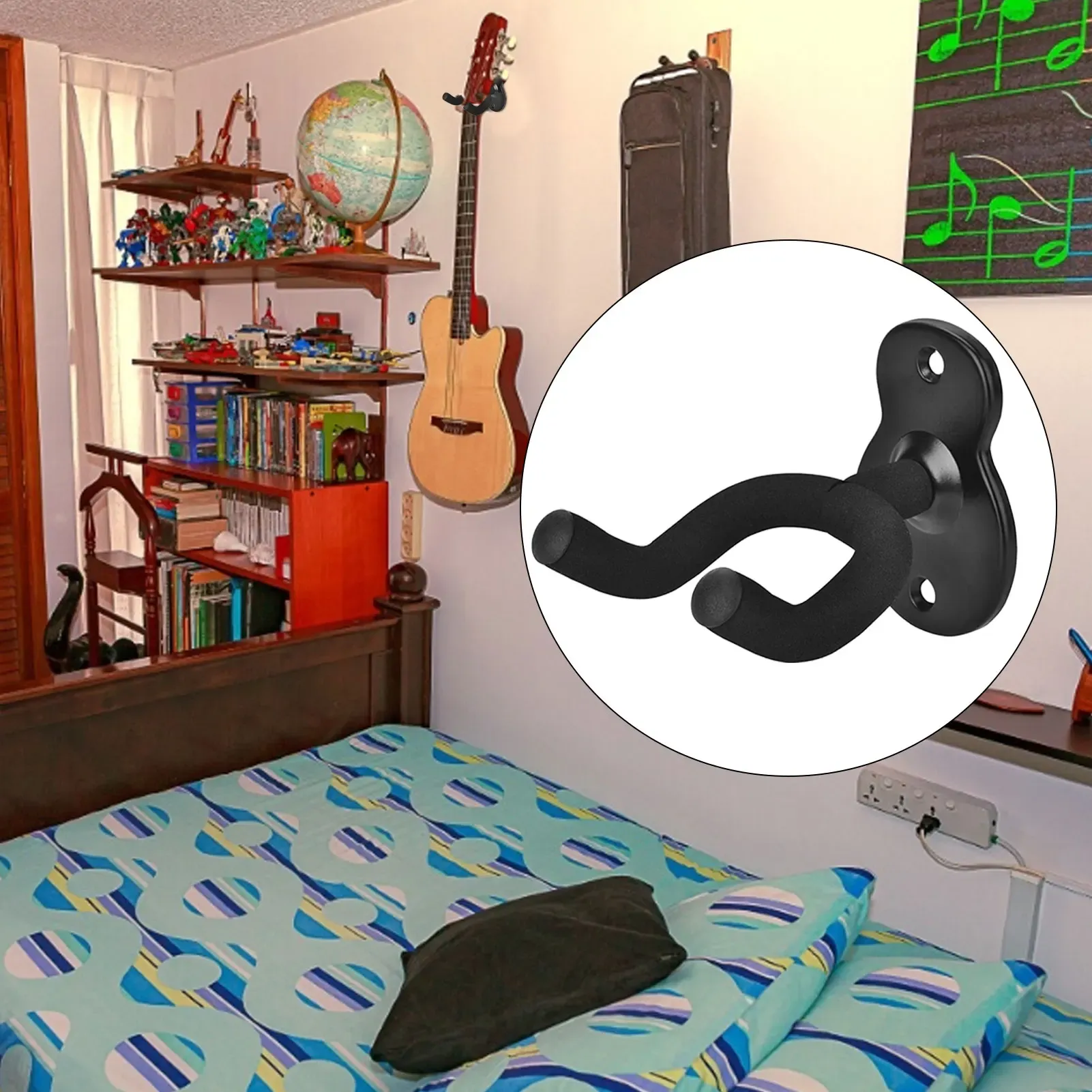 Wall Guitar Hanger Black Metal Hook For Acoustic, Electric, Bass Guitar ...