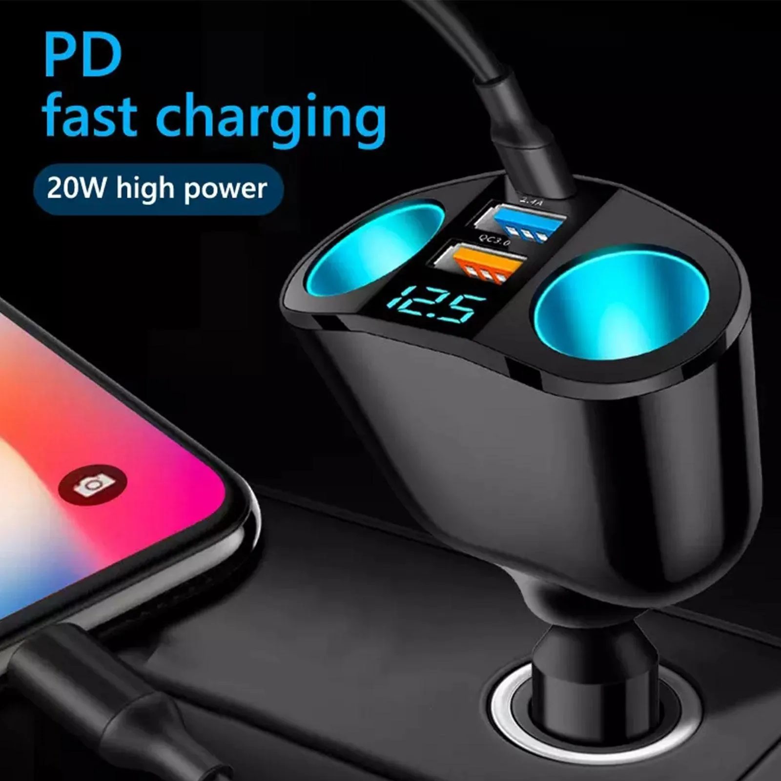 Cigarette Car Charger Adapter: Dual USB Ports with Digital Display ...