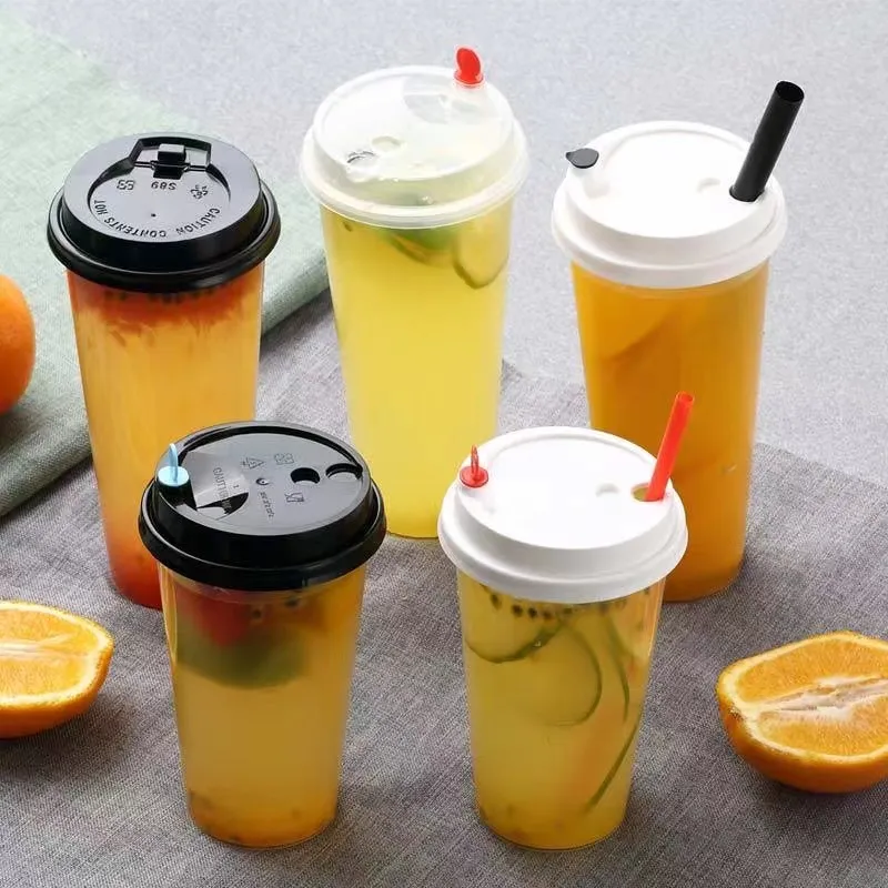 Disposable Transparent Plastic Juice Cups with Dome Lids for Cold ...