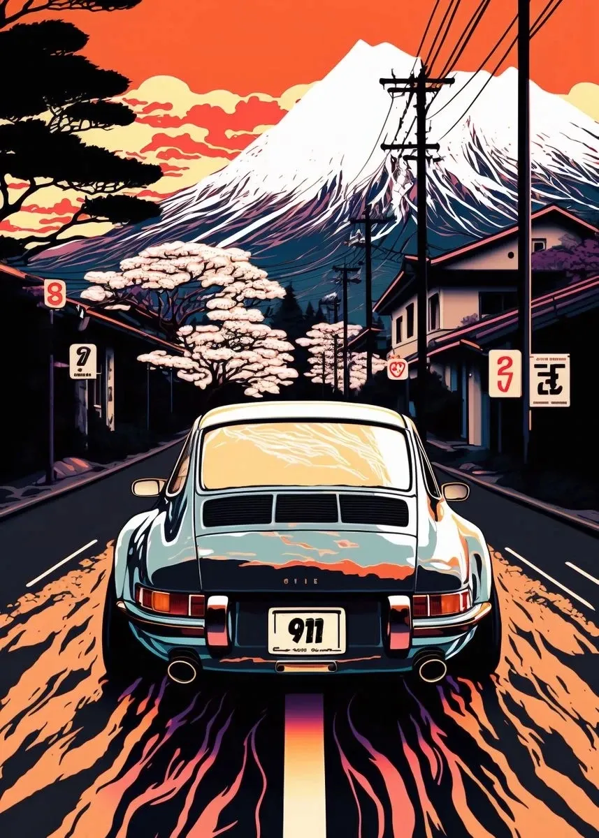 Luxury Japanese Landscape Canvas Painting Retro 80s GTR Cars Art Print ...