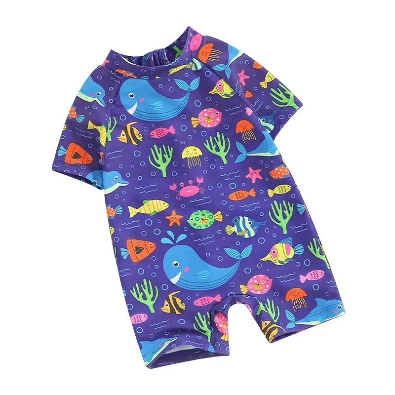 Infant Sunsuit: Baby Boy Swimwear Rash Guard - Short Sleeve Zip Up ...