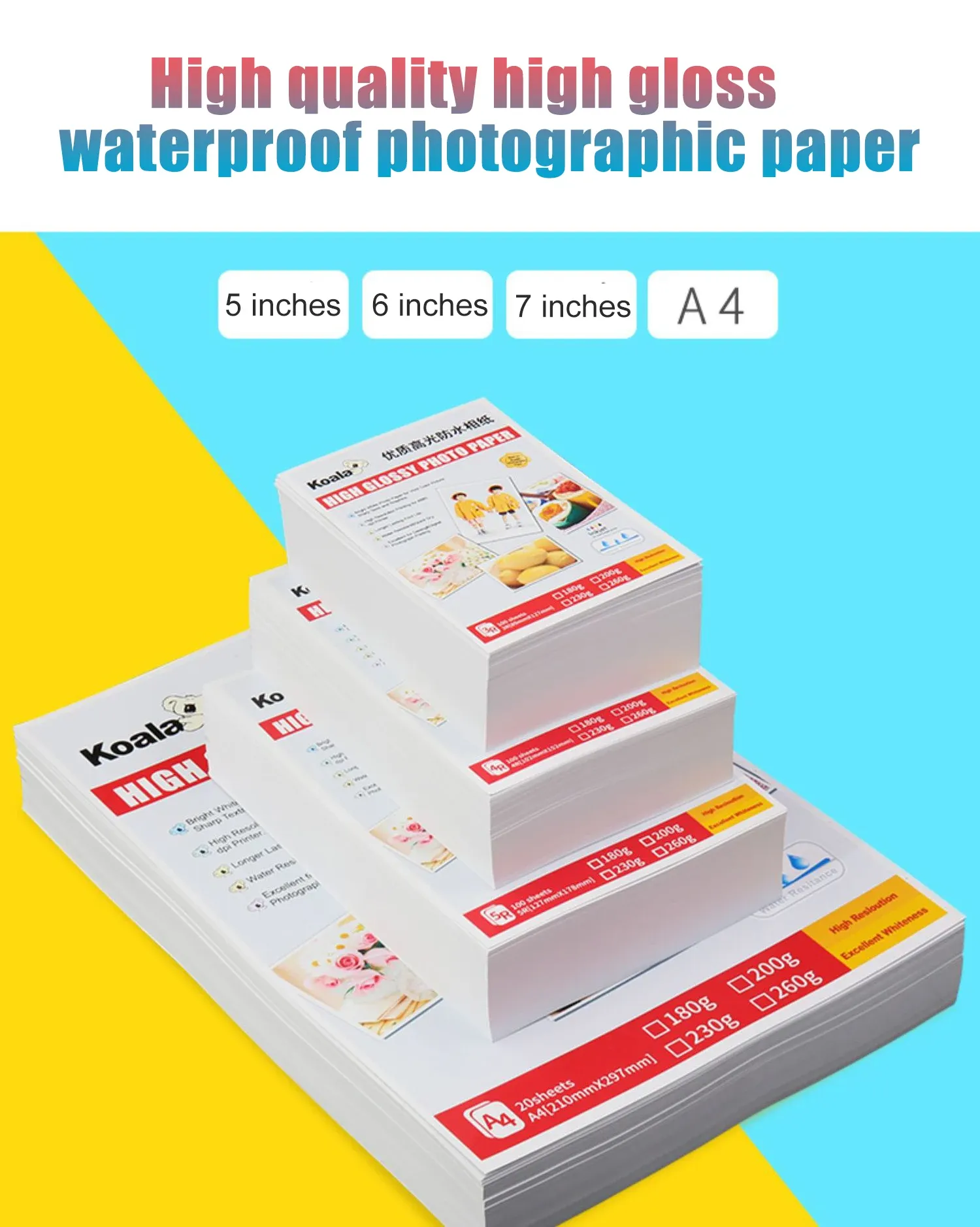 200-Sheet Premium Glossy Photo Paper Kit for Studio-Quality Prints: 5x7 ...