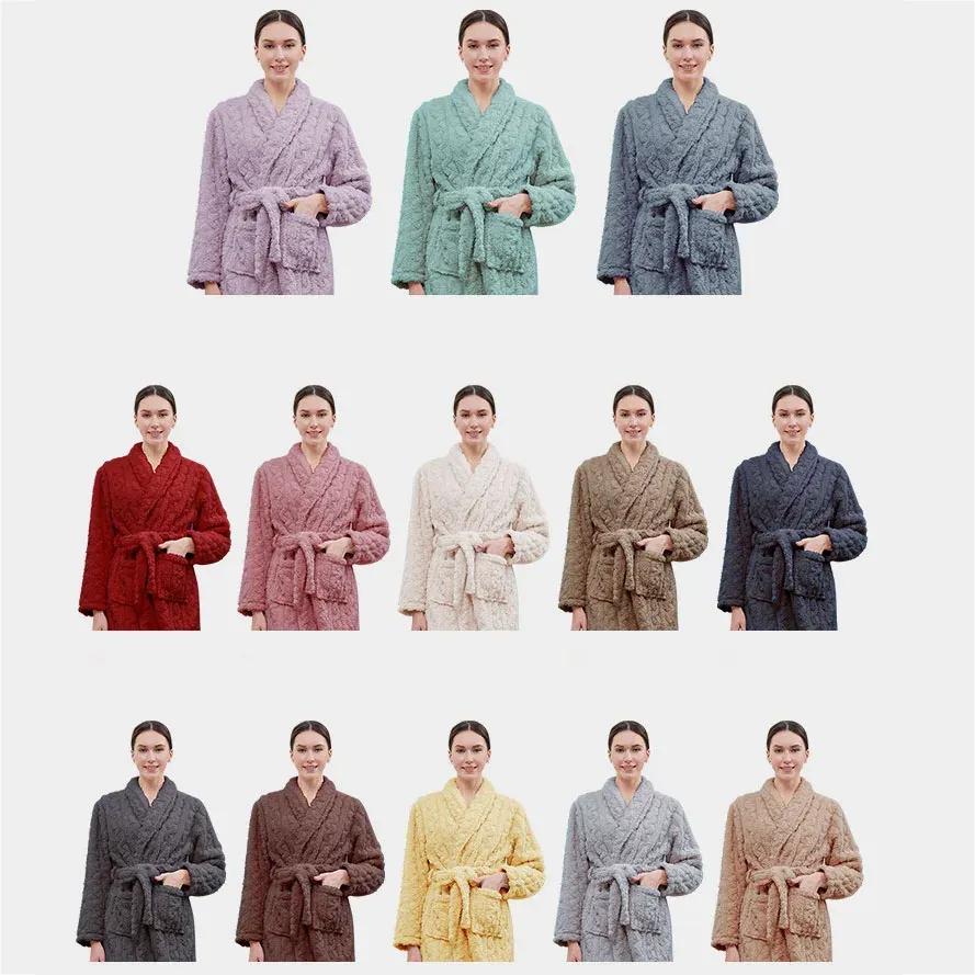 DHgate.com:Cozy Coral Fleece Jacquard Kimono Robe for Women: Warm ...