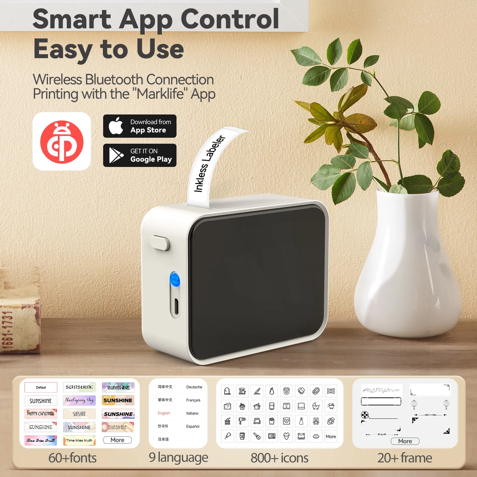 Thermal Label Printer P15 Mini Portable Adhesive Label Maker Compatible ...