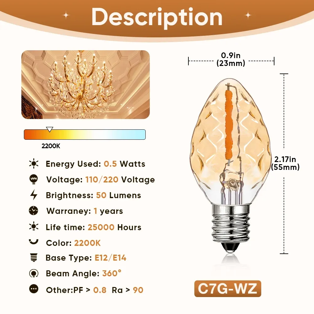 DHgate.com:C7 Vintage Edison Light Bulbs - 50 Pack, 0.5W E14 E12 Chandelier LED String Lights ...