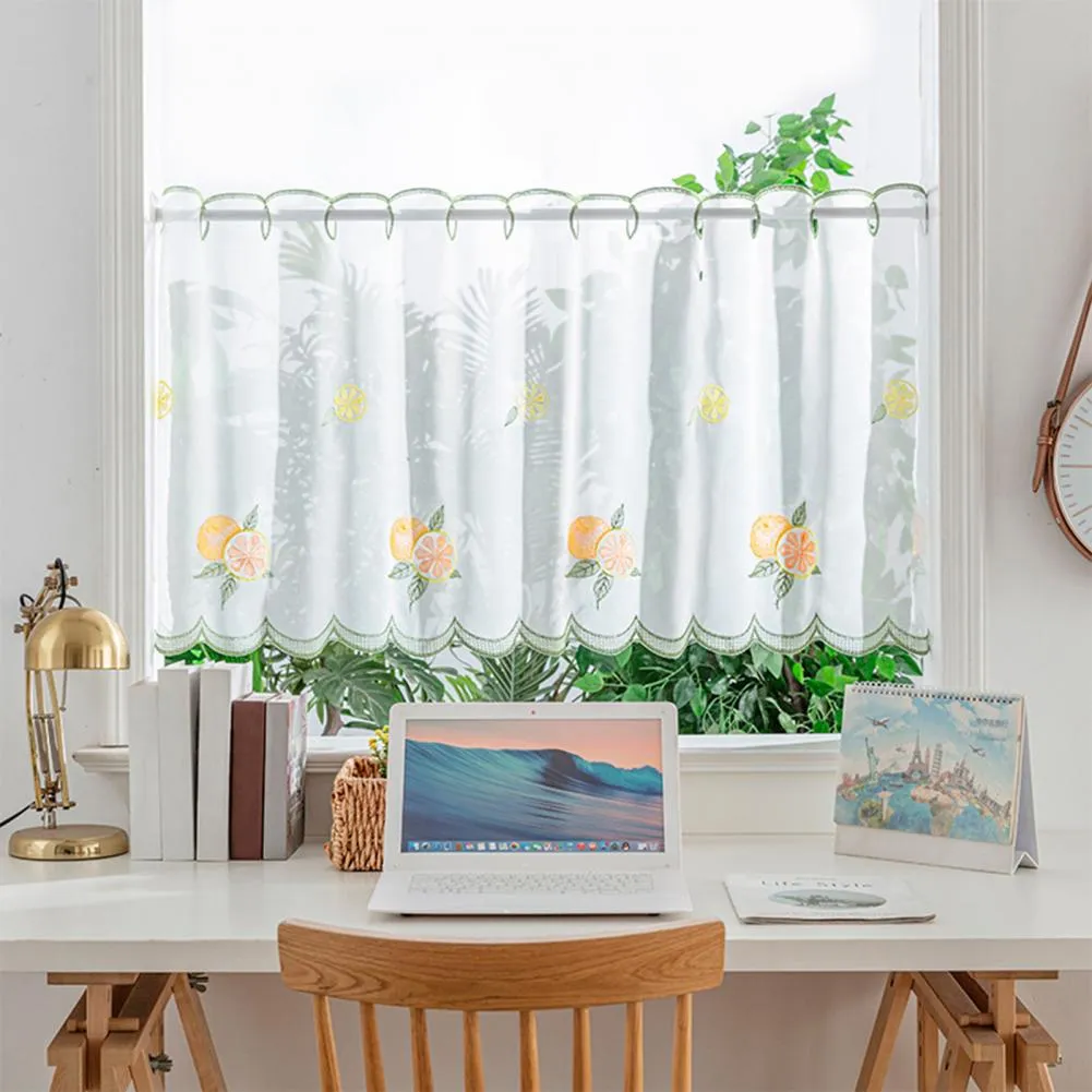 Window Sheer with Modern Cherry Leaves Design, Thin Texture, Short ...