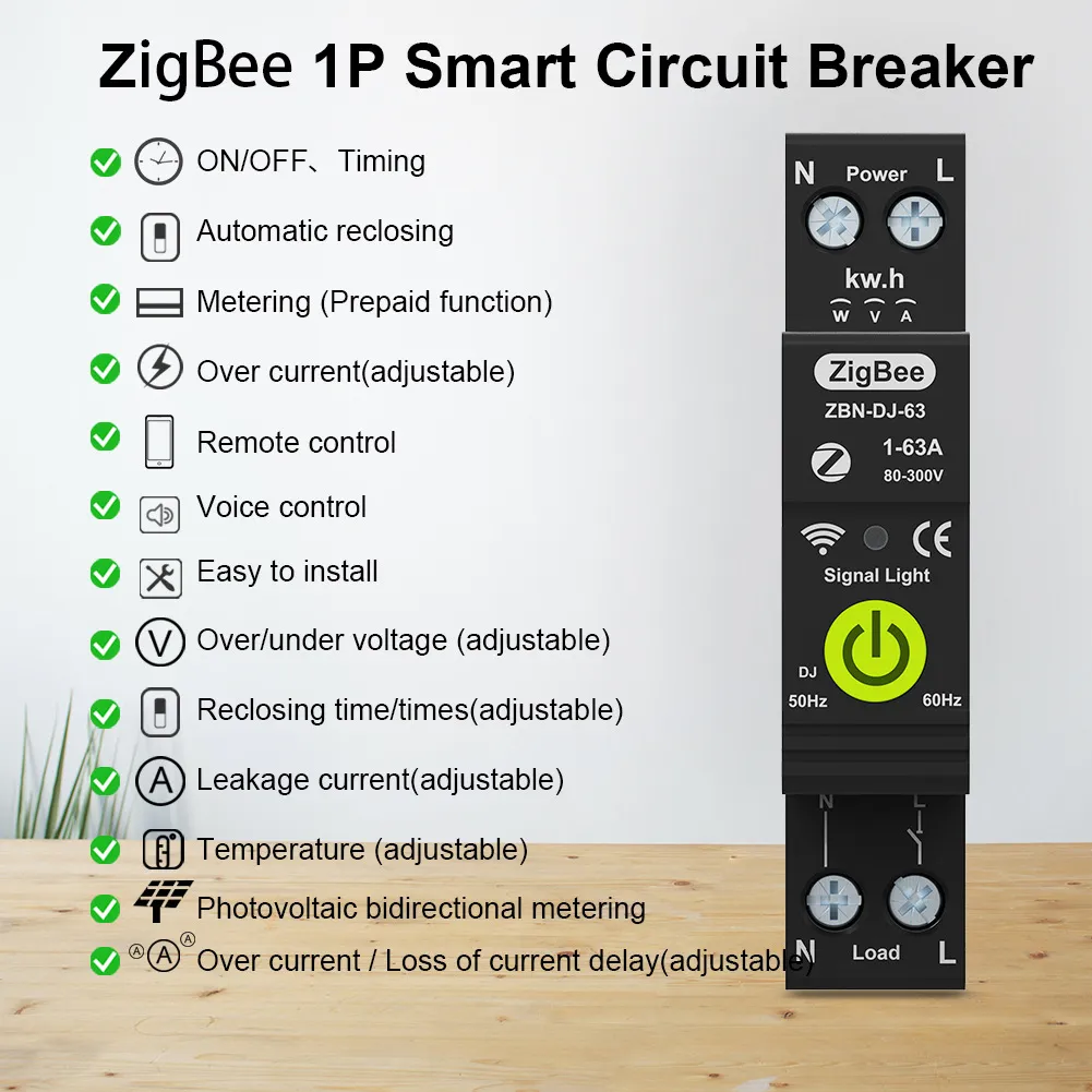 Tuya Zigbee 1P Intelligent Circuit Breaker Photovoltaic Energy Meter ...