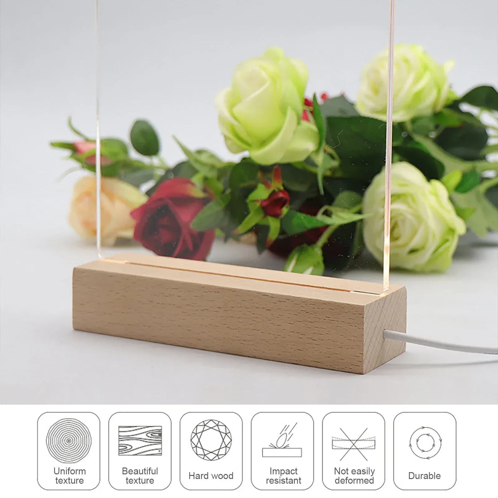 LED Wood Display Base Rectangle Crystal Resin Art Acrylic Lighted Stand ...
