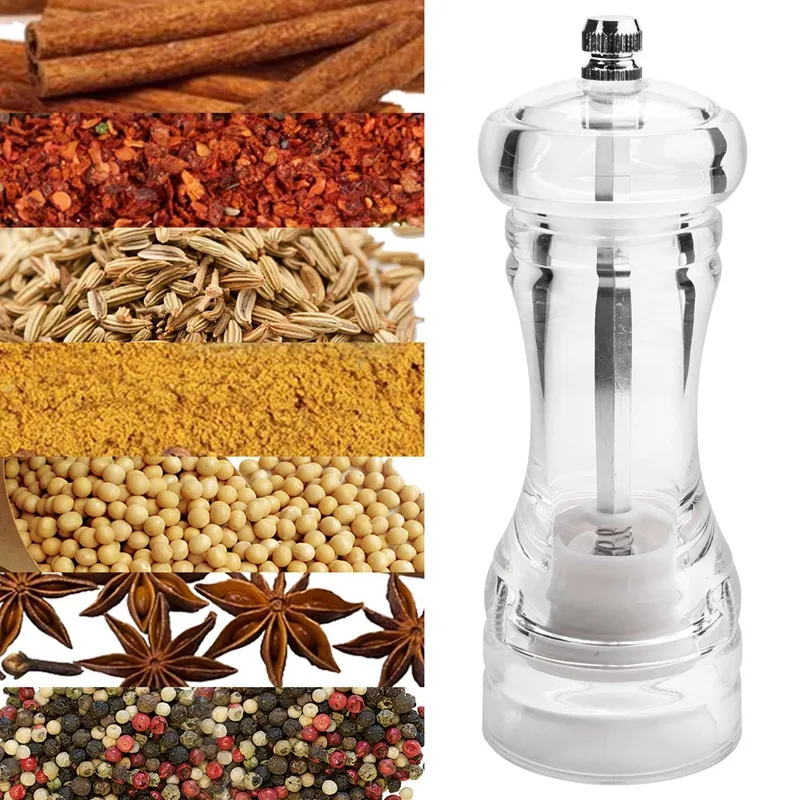 Acrylic Pepper Grinder Set - Adjustable Coarseness, Refillable, Clear ...