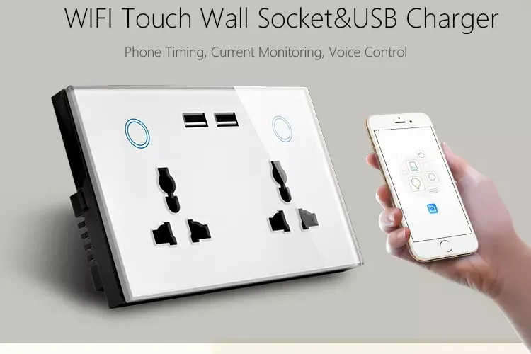 Smart Home Control Dual Wall Socket With USB Port, Universal Electrical ...