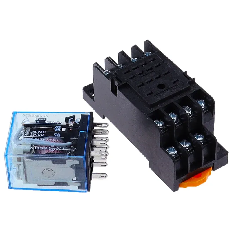 MY4 Small Electromagnetic Relay Power Relay DC12V DC24V AC110V AC220V Coil 4NO 4NC DIN Rail 14 ...