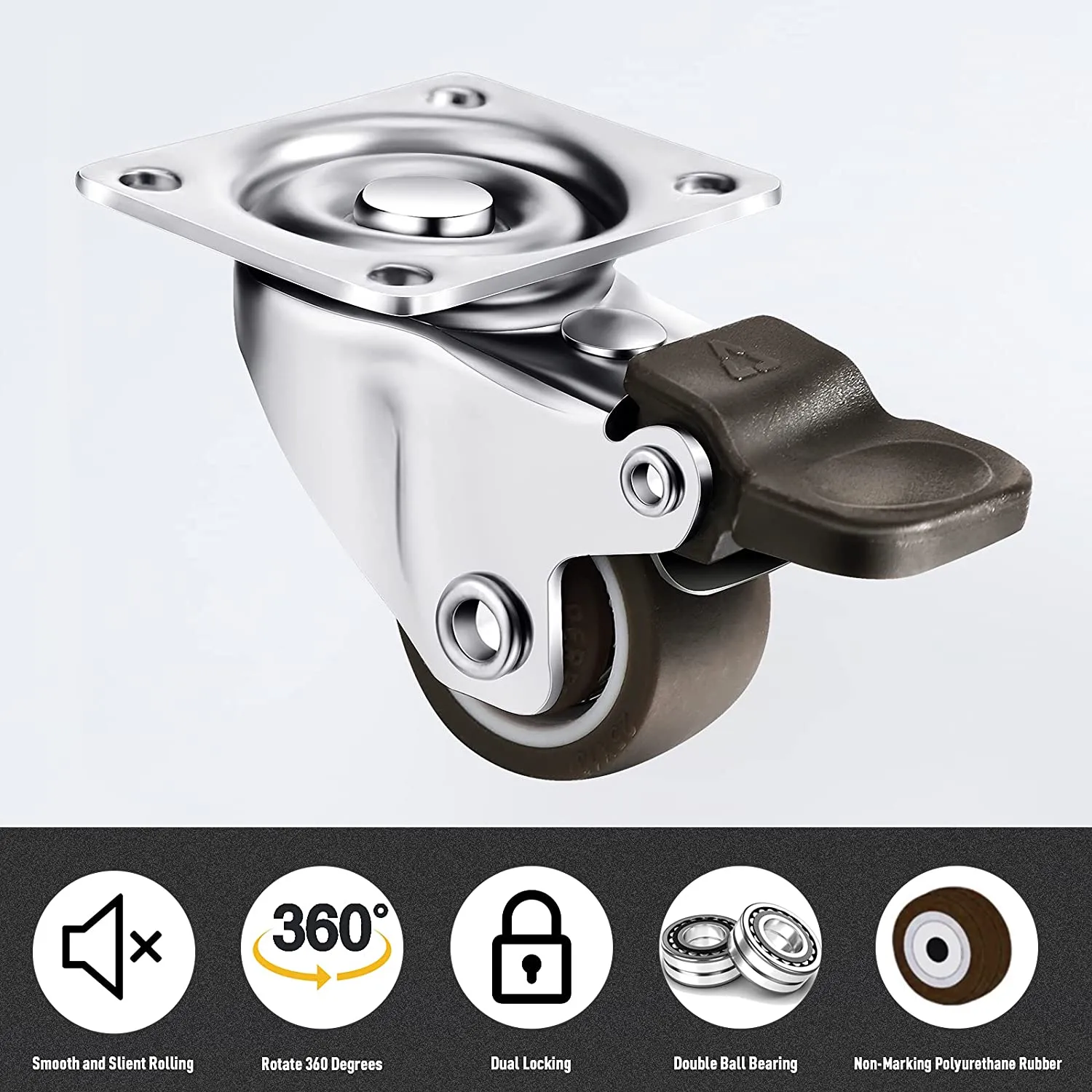 1 in Rubber Swivel Heavy Duty Caster Wheels with 360 Degree Top Plate ...
