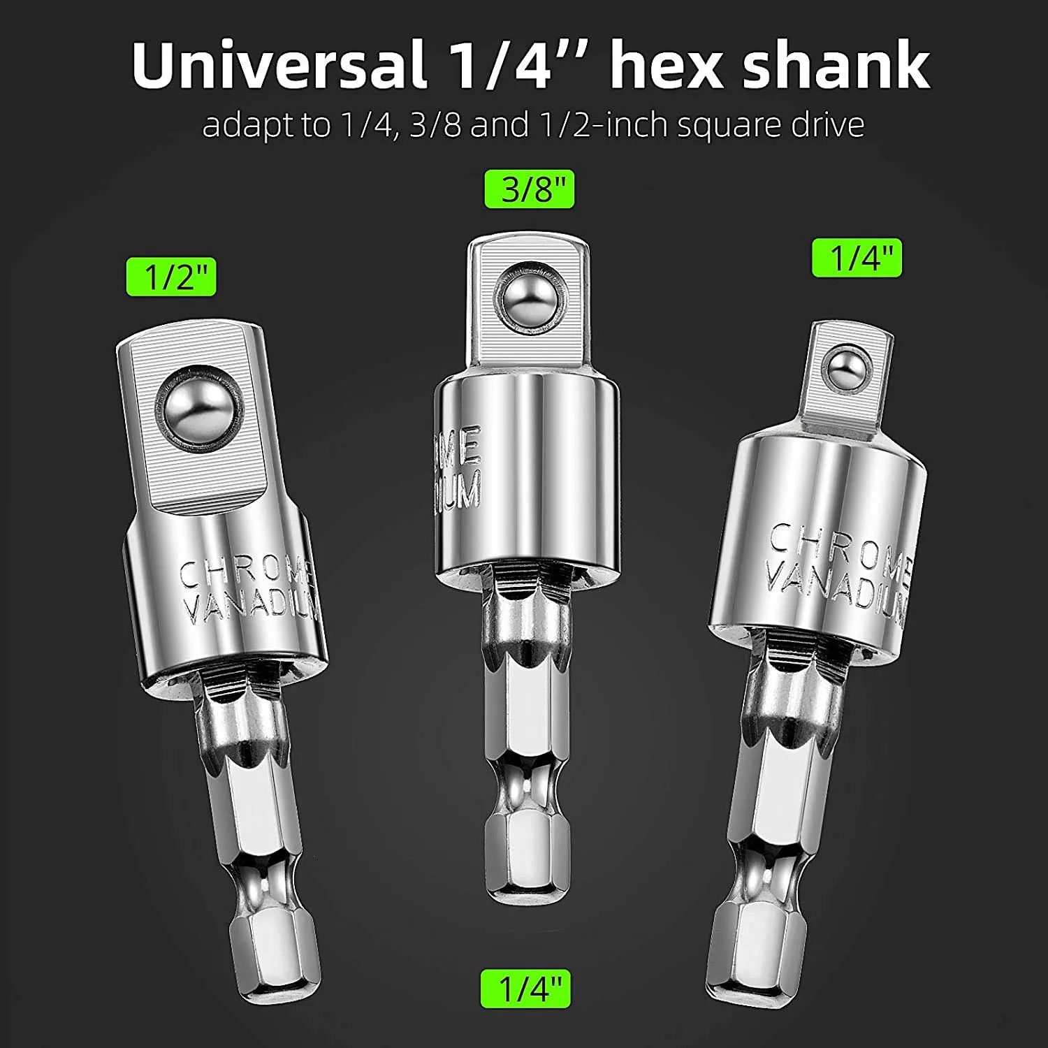 Impact Driver Socket Adapter 3-Piece Power Set - 360° Rotatable Hex ...
