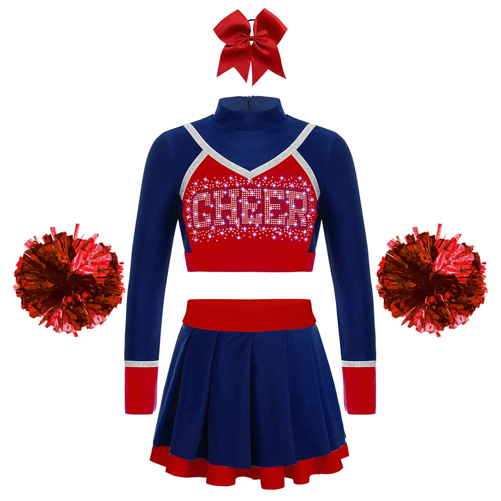 Childrens Cheerleader Outfit Youth Cheer Uniform Halloween Costume Set ...