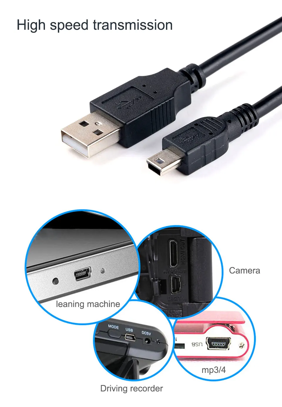 Mini USB 2.0 Cable 5Pin Mini USB to USB Fast Data Charger Cable for MP3 ...