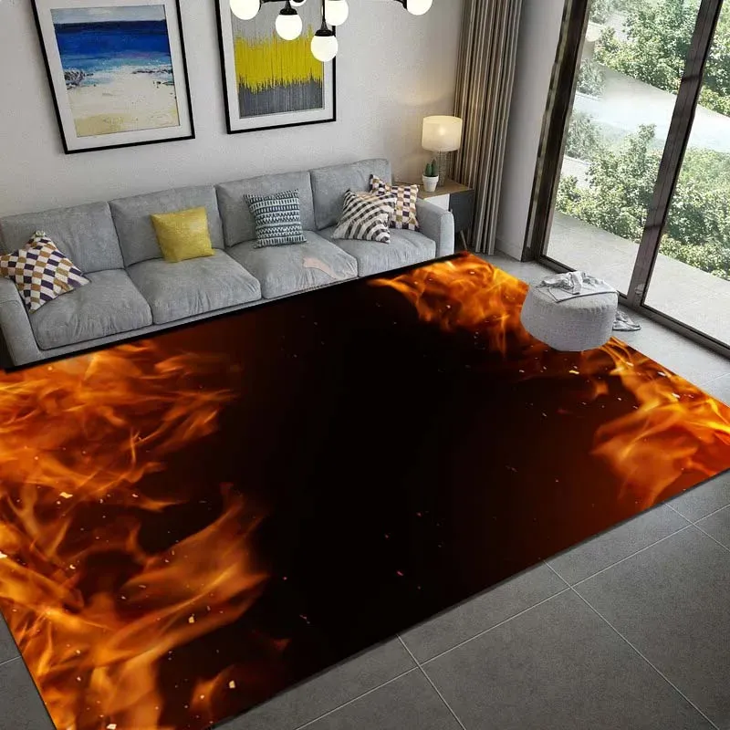 Large 3D Flame Design Area Rug - Soft, Non-Slip Carpet for Living Room ...