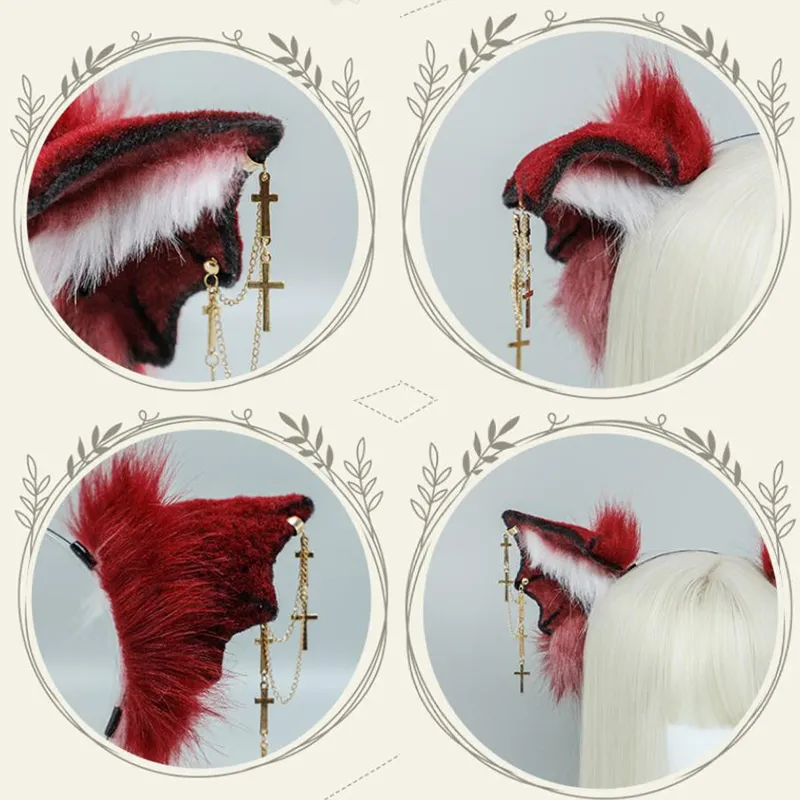 Black and Red Devil Wings Bat Ears laurel headband - Realistic Plush ...