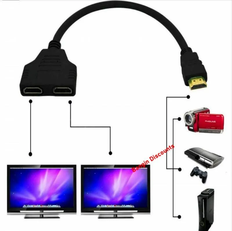 DHgate.com:1 Input 2 HDMI Compatible Splitter Cable HD 1080P Video ...
