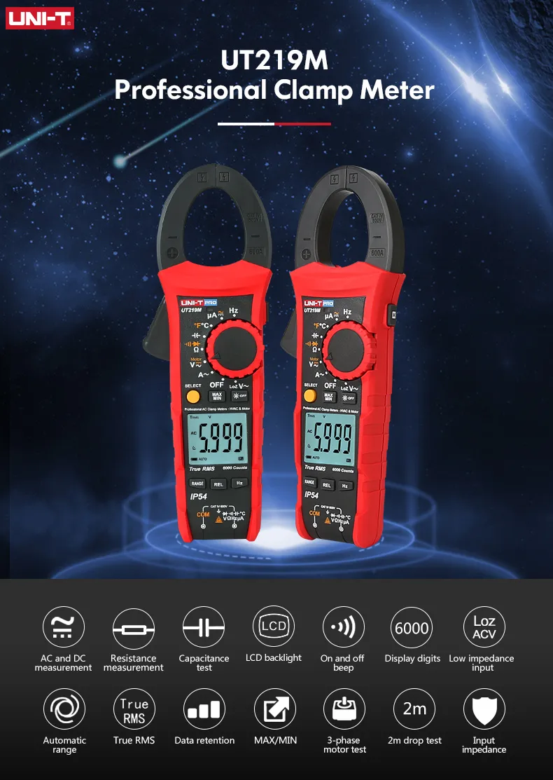 Digital Clamp Meter 1000V AC/DC, True RMS, Auto Power Off, 3 Phase ...