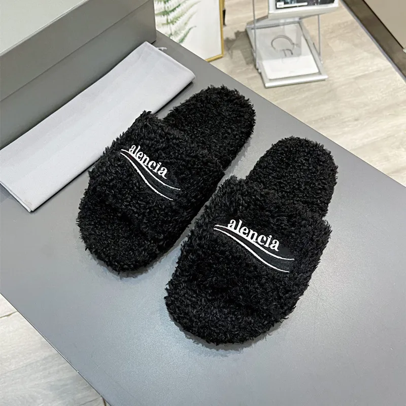 Brand Letter Embroidery Plush Slippers Warm Indoor Shoes Unisex Autumn ...